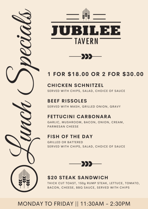 Upcoming Events & Weekly Specials at Jubilee Tavern